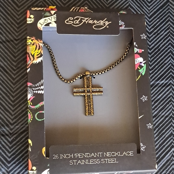 Ed Hardy | Accessories | Ed Hardy Stainless Steel Black And Gold Cross ...